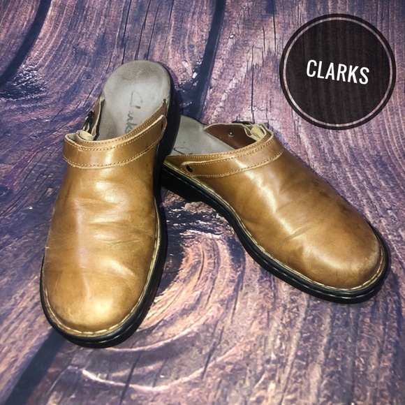 Clarks | Shoes | Clarks Tan Leather Clogs Mules | Poshmark